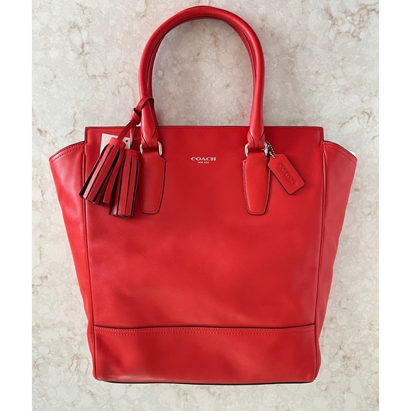 Coach | Bags | Coach Red Leather Large Square Tote With Tassels Nwt ...